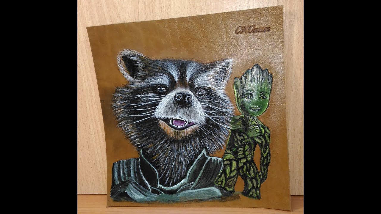 Накладка для рюкзака. Изделия из кожи. СКСтиль. " Ракета и Грут "