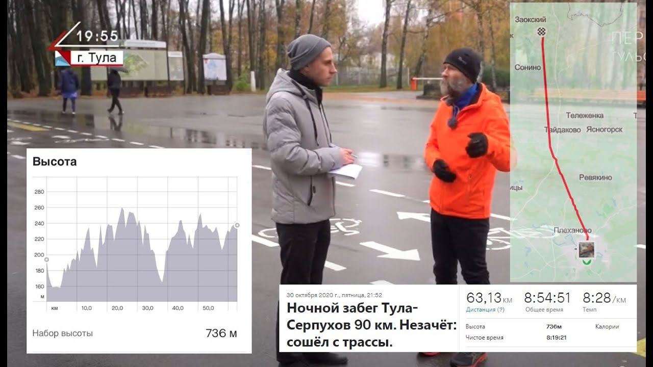Ночной забег Тула-Серпухов 90 км. Незачёт: сошёл с трассы