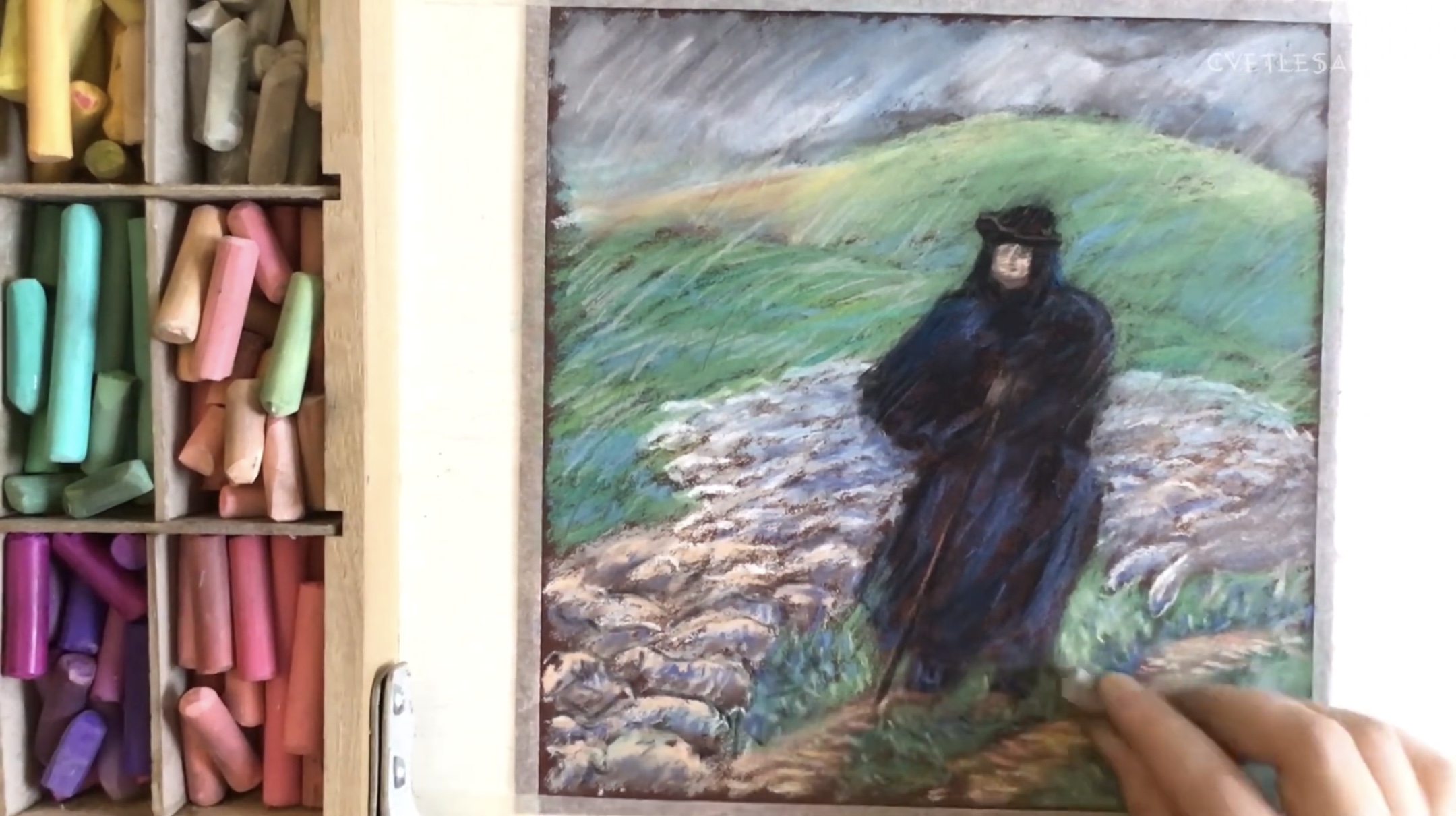 ?Не спеша рисую картину с дождем сухой пастелью на наждачке ?️ Петербургская пастель ✨