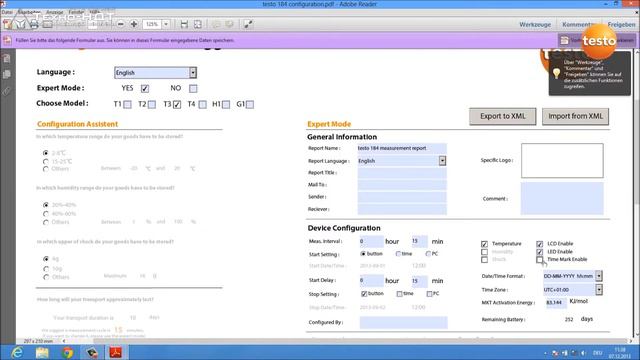Логгер данных Testo 184. Конфигурирование
