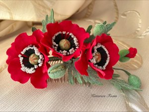 Красные маки на гребне из фоамирана/ Red poppies on the crest
