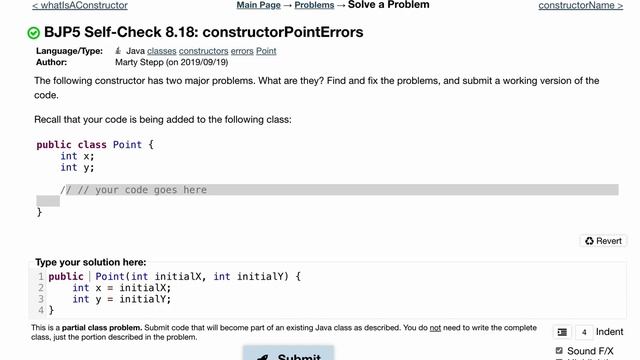 Java Practice It | Self-Check 8 | 18 constructorPointErrors | classes constructors errors point ...