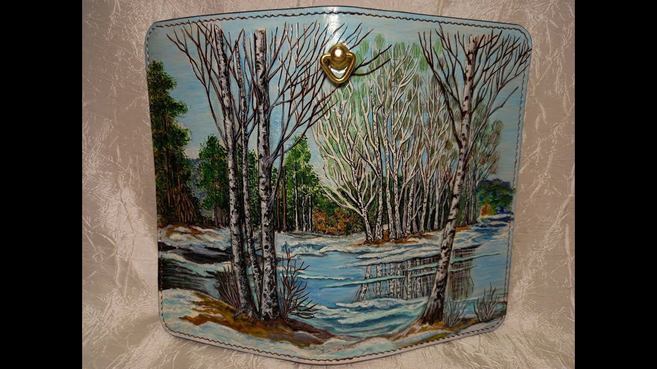 Портмоне мужское. Изделия из кожи. СКСтиль. Музыкальное видео созданию портмоне: Берёзки в оттепель.