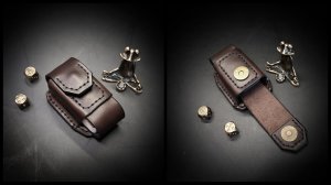 Leather pattern - a case for folding glasses with a belt loop. White Witcher design.