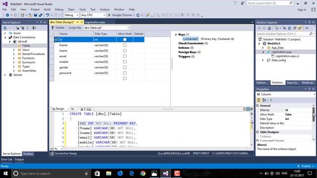 Asp | net Tutorial 4:- how to create database and table | asp | net c visual studio 2017 ...