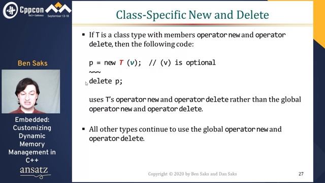 Embedded_ Customizing Dynamic Memory Management in C++ - Ben Saks - CppCon 2020
