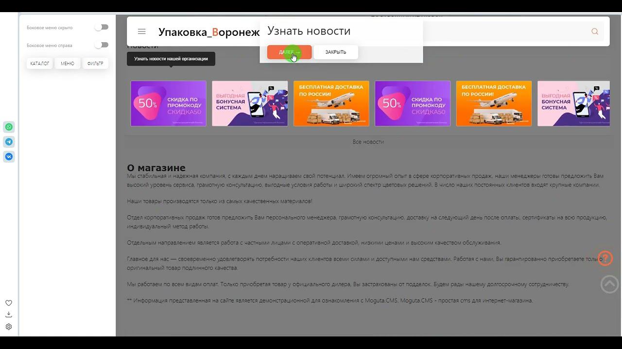 Тур по сайту  для Moguta CMS от Wlad007