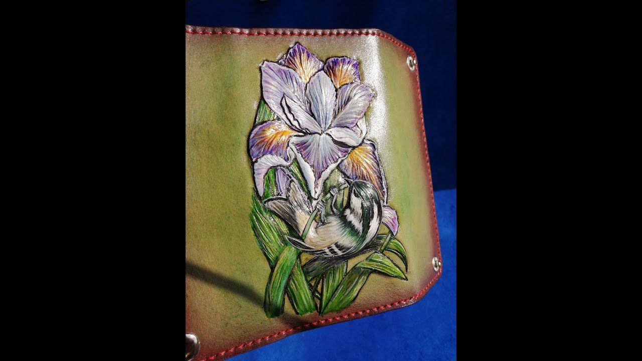 Ключница женская. Изделия из кожи. СКСтиль. Ирис и птичка.