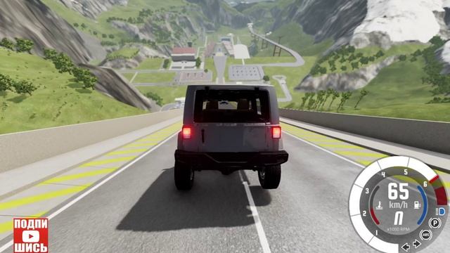 BeamNG Drive Прыжок в длину на автомобиле! (Jeep Wrangler) Мод патруль!