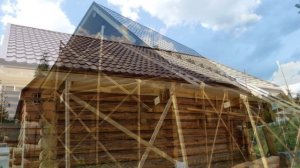 Кровля и фасад. Баня, монтаж кровли, шлифовка сруба