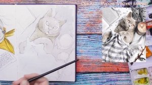 Рисуем акварелью кота и кофе  #Dari Art