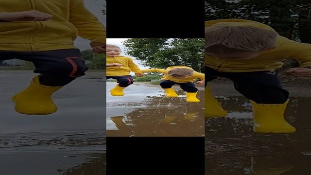 Прыжок в луже - желтые сапоги (замедленно)