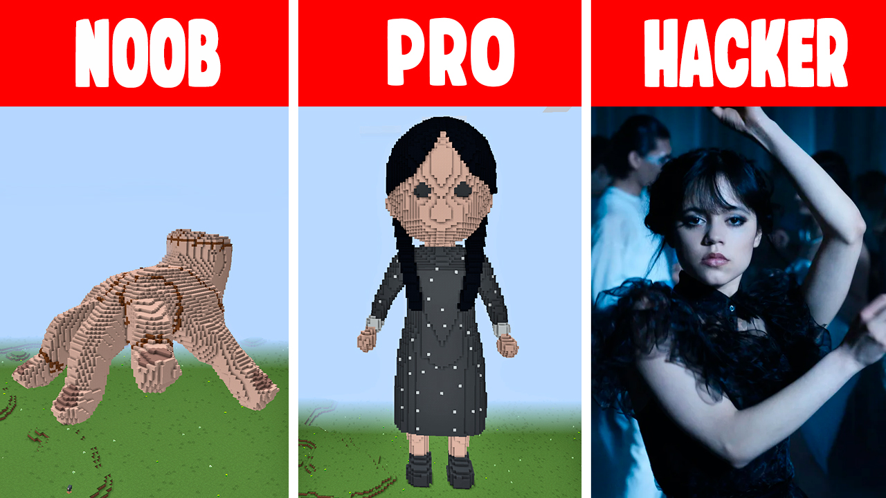 Майнкрафт WEDNESDAY Строительный челлендж - Нуб против Про против Хакера против Бога / Анимация