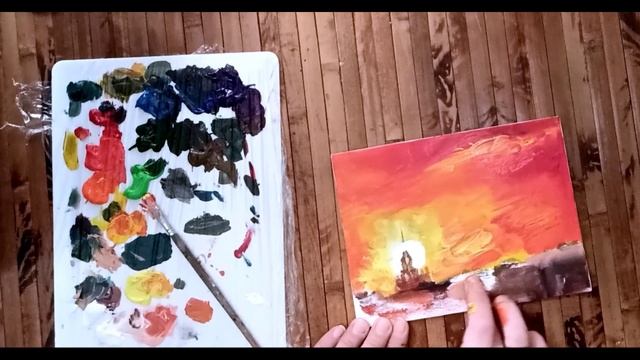 Закат на мини-холсте