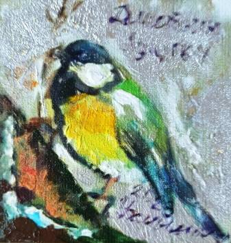 Рисуую синицу на холсте-магните акрилом