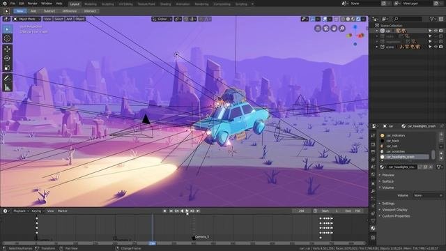 Разбор сцены. Анимация низкополигональной машины (Blender 2.8 EEVEE)