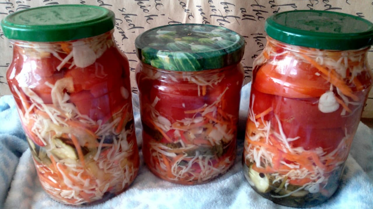 ПОМИДОРЫ НА ЗИМУ С КАПУСТОЙ И ОГУРЦАМИ.  НЕВЕРОЯТНО ВКУСНО!
