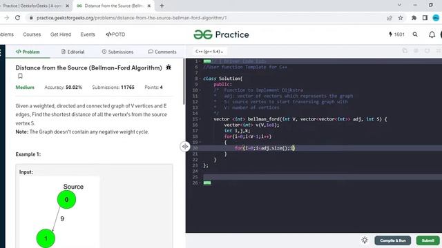 Gfg problem of the day 25/7/2022 (Distance from the Source (Bellman-Ford Algorithm) – смотреть ...