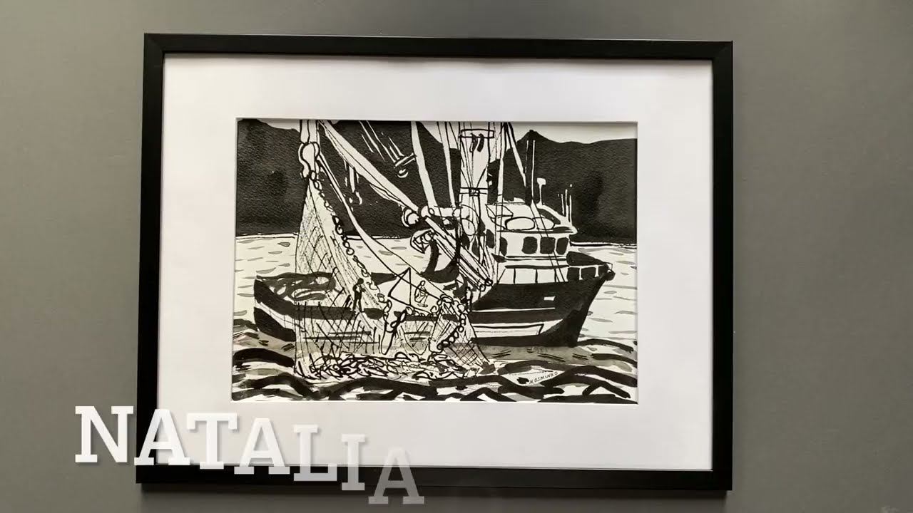 Графика оригинал «Рыбацкий корабль», А4, тушь