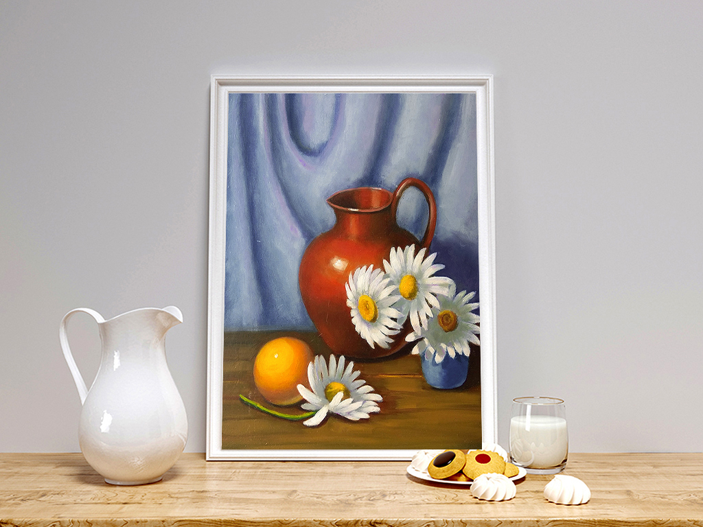 Картина маслом Кувшин с ромашками. Живопись маслом