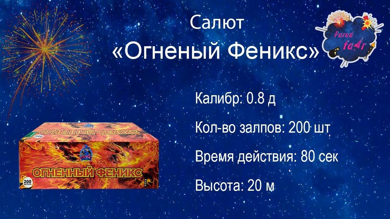 Салют "Огненный Феникс" (200 залпов, 0.8 калибр)