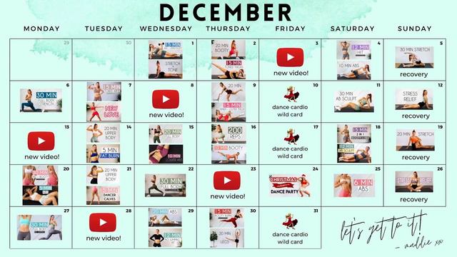 DECEMBER WORKOUT CALENDAR - One Month Workout Plan! - смотреть видео ...