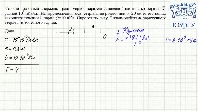 Взаимодействие точечного и протяженного зарядов