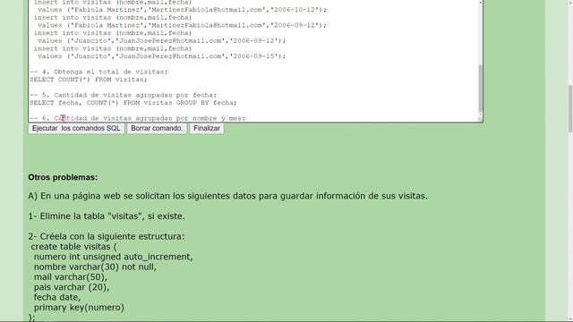 MySQL Ejercicio: 235 Agrupación con la Sentencia GROUP BY para Registros de la Tabla visitas ...