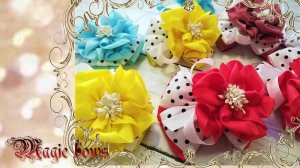 🎀🌺🎀 ОРИГИНАЛЬНЫЕ БАНТИКИ С ЦВЕТАМИ НА ЛЕНТЕ В ГОРОХ.🎀🌺🎀
