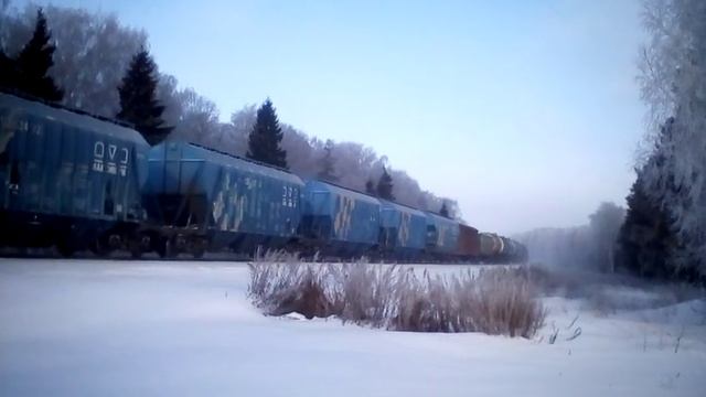 Товарный поезд на перегоне Молот Тенино