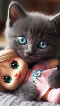 Милый котенок играет