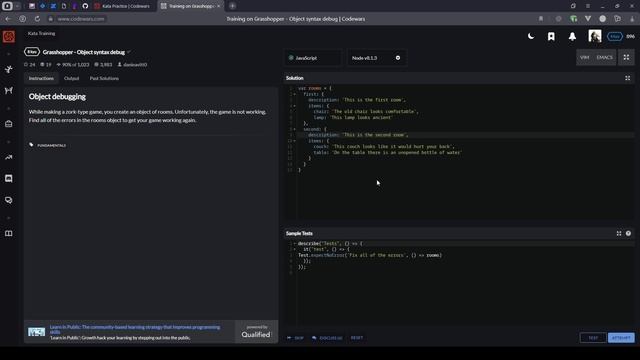 Задачки с Codewars - 8 kuy - Grasshopper - Object syntax debug