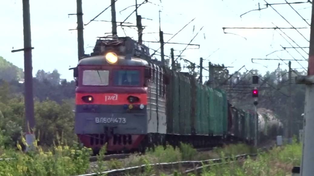 Электровоз ВЛ80с-1473 с грузовым поездом следует по перегону Окская - Петряевка