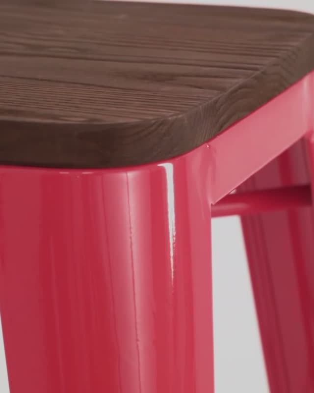 Стул барный TOLIX WOOD. Барный табурет широким сиденьем из дерева и металлическим каркасом
